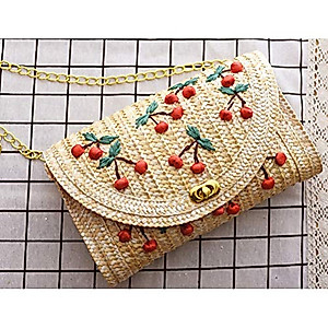TENDYCOCO Crossbody Bag Straw Bag Shoulder Bag Cherry Print Summer Beach Cute for Women