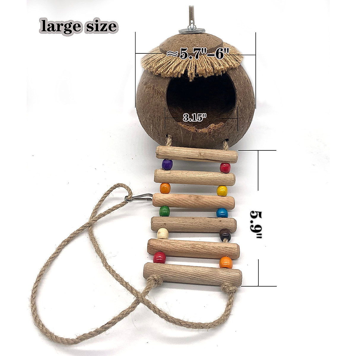 kuminamoja Coconut Bird's Nest with Ladder for Parrots Parakeet Conures Cockatiel and Small Animals (Large)