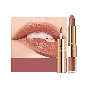 KUAILEGO ROSE GOLD 2 In 1 Matte Lipstick & Liquid Lipstick, Full Color Lip Gloss, Matte Finish, Nude, Long Wear Waterproof Velvet Lipstick (04)