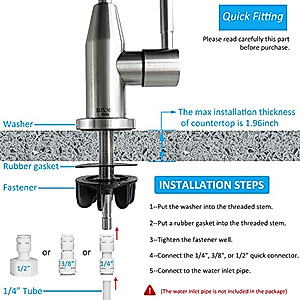 2024 SUS304 Stainless Steel Drinking Water Faucet with Flexible Gooseneck, Lead-Free Beverage Kitchen Water Filter Faucet Fits Most Water Purifier Filter Filtration Systems or Reverse Osmosis Units