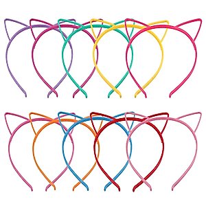 Candygirl Cat Ear Headbands, 10pcs Mix Colors Plastic Headbands for Girls Women, Hair Accessories for Daily Wearing and Party Favors