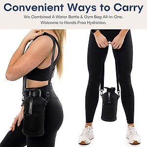 Half Gallon Water Bottle with Storage Sleeve and Straw Lid - BPA Free Large Gym Water Bottle with Pockets - Leak Proof - Reusable Black Water Jug with Strap, Handle for Daily Hydration (74 Ounce)