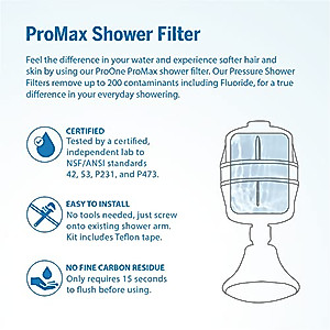 ProOne ProMax Shower Filter Replacement Cartridge, Removes Heavy Metals, Fluoride And More, Independently Tested Proven to Reduce PFAS.
