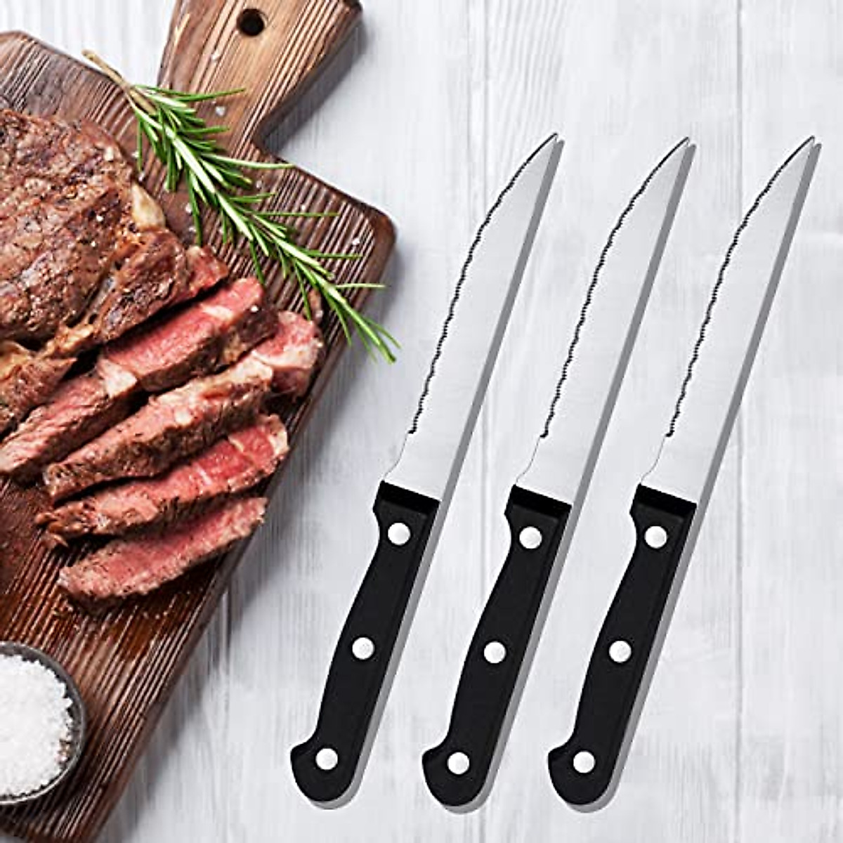 BEWOS Steak Knives Set of 16, Triple Rivet Steak Knives, Serrated Steak Knives, Stainless Steel Serrated Blades (4.5”), Sharp Knifes, Dinner Knives, Dishwasher Safe, Knives Set for Home, Restaurant