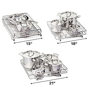 Origami Chrome One Tier 13" W x 21" D x 4”H, Slide Kitchen Adjustable Cabinet Organizer, Large, Silver