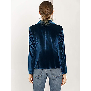 Allegra K Women's Christmas Office Coat Solid Shawl Collar 1 Button Velvet Blazer Medium Deep Blue