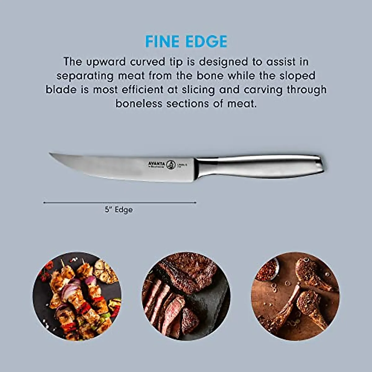 Messermeister Avanta 5” Fine Edge Steak Knife Set - German X50 Stainless Steel - Rust Resistant & Easy to Maintain - Includes 4 Steak Knives