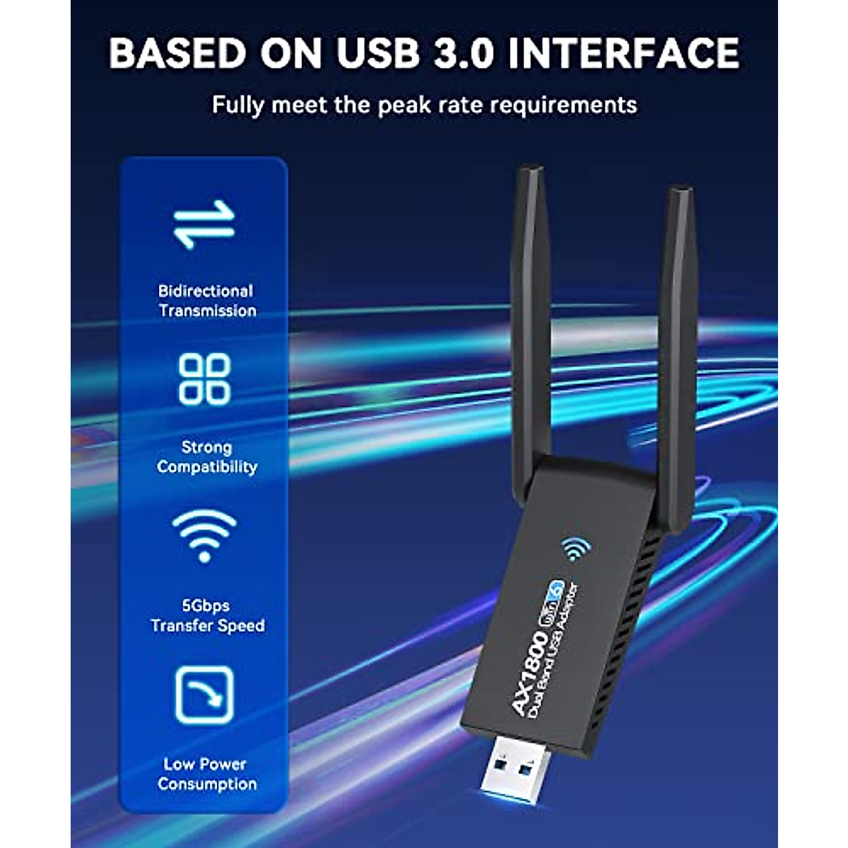 USB WiFi Adapter AX1800 WiFi 6 (802.11ax), ZEXMTE USB 3.0 Dual Band High Gain Antenna 2.4GHz/ 5GHz WiFi Adapter for Desktop PC, WiFi 6 Adapter for Windows 11/10/7, WiFi 6 USB Adapter