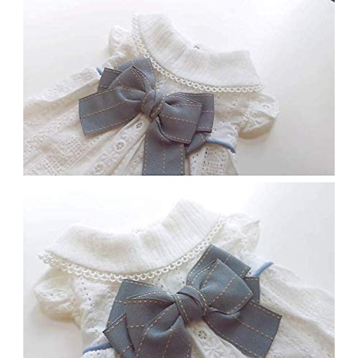 Jingmezhi Pet Cotton Embroidered Back Bowknot Hollow Out Dresses for Cat Dog Daily Clothing (S+(6.6lb~7.7lb))