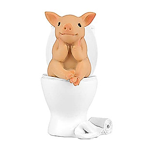 Aclema Pig Decor Figurines Miniature Fairy Garden Kitchen Resin Collections for Terrarium Micro Landscape Pig Sit on Toilet