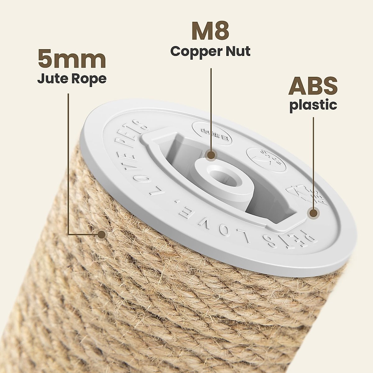 SVD.PET Cat Scratching Post Replacement, 17” x 2.95” Jute Rope Cat Tree Replacement Post, Refill Scratcher Posts with M8 Screws for Indoor Cat Tree, Cat Tower and DIY Cat Scratcher (2PCS)