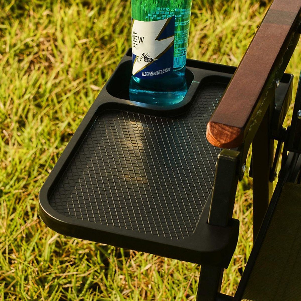 hatleues Camping Chair Side Table Tray with Cup Holder Outdoor Gravity Chair Tray Snack Organizer Camping Accessories Black