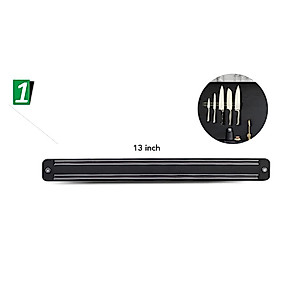 Wall Mount Magnetic Knife Holder - 13 Inch Black ABS Plastic Block Storage Rack with Chef Strip, Utensil Kitchen Organizer for Metal Knives
