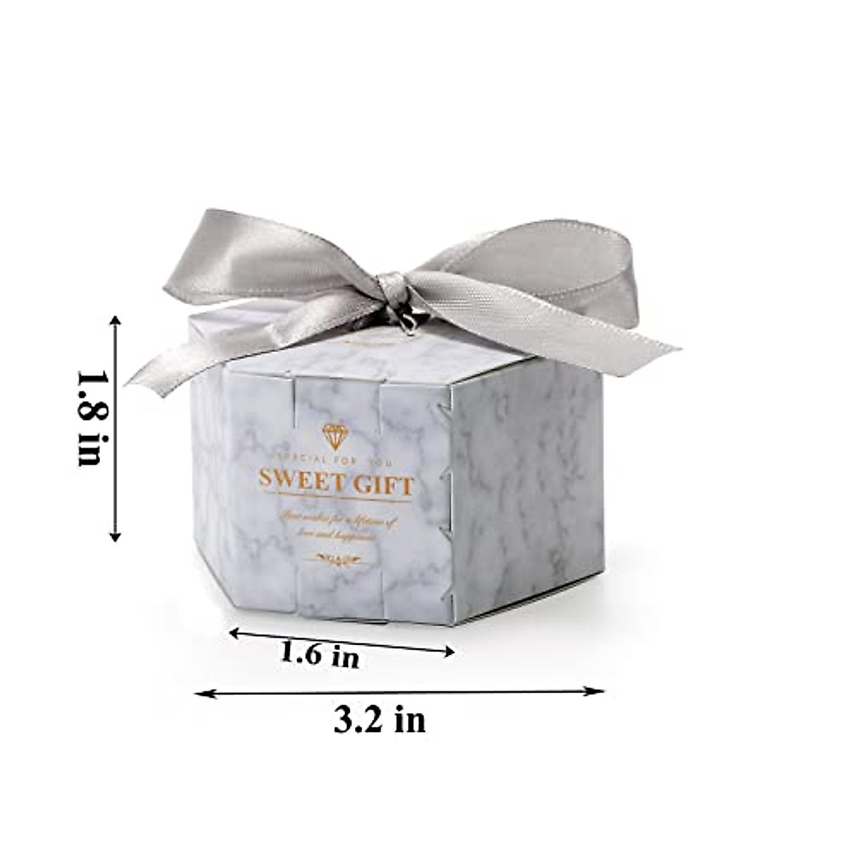 Okllen 100 Pcs Hexagonal Candy Boxes 3.2"Lx 2.7"Wx1.8"H, Wedding Birthday Party Favor Gift Boxes with Ribbons, Marble Pattern Treat Goodie Bags for Party Decoration, Baby Shower, Bridal Shower, Celebration