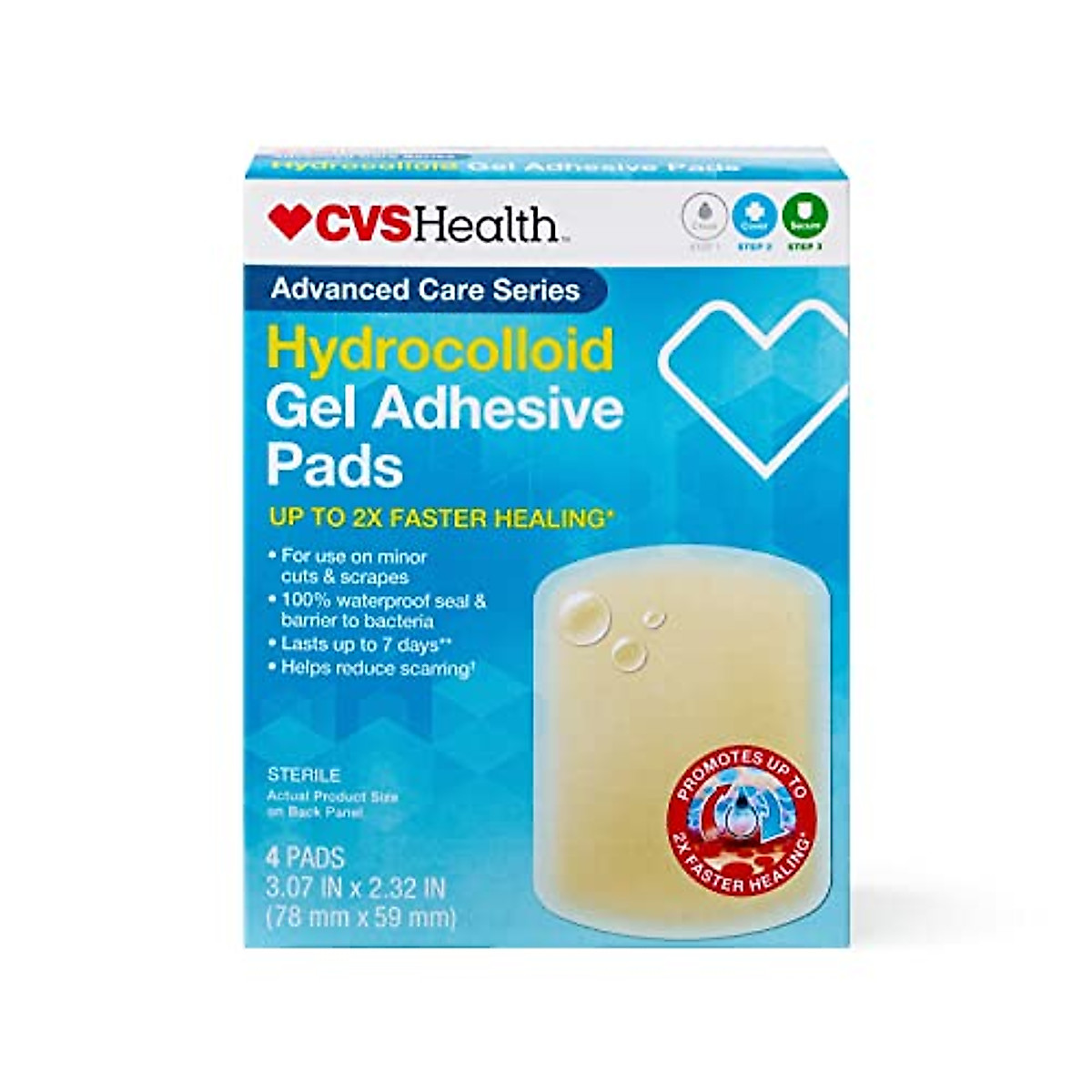 CVS Health Hydrocolloid Gel Adhesive Pads, 4 Pads, 3.07 in x 2.32 in