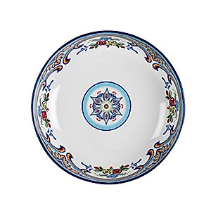 Euro Ceramica Zanzibar Collection Pasta Bowl Sets, Set of 4, Spanish Floral Design, Multicolor Blue