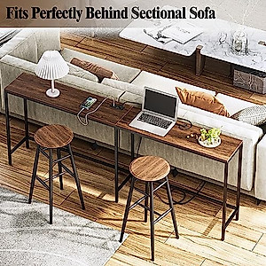 Rufokisa Console Table with Power Outlet, 70.9" Narrow Sofa Table, Skinny Sofa Hallway Table, Industrial Entryway Table with USB Ports, Behind Couch Table for Foyer, Living Room, Hallway, Bedroom