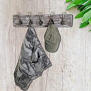 WRIGHTMART Wooden Coat Rack Wall Mounted with 5 Hanger Hook, for Porch, Kitchen, Bedroom, Hallway, Antique Farmhouse Rustic Character, Mahogany Wood, (Aged Whitewash Bronze Hook)