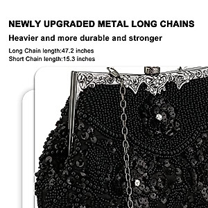 Rkrouco 1920s Vintage Beaded Clutch Evening Bags Pearl Flapper Handbag for Women Wedding Party（black）