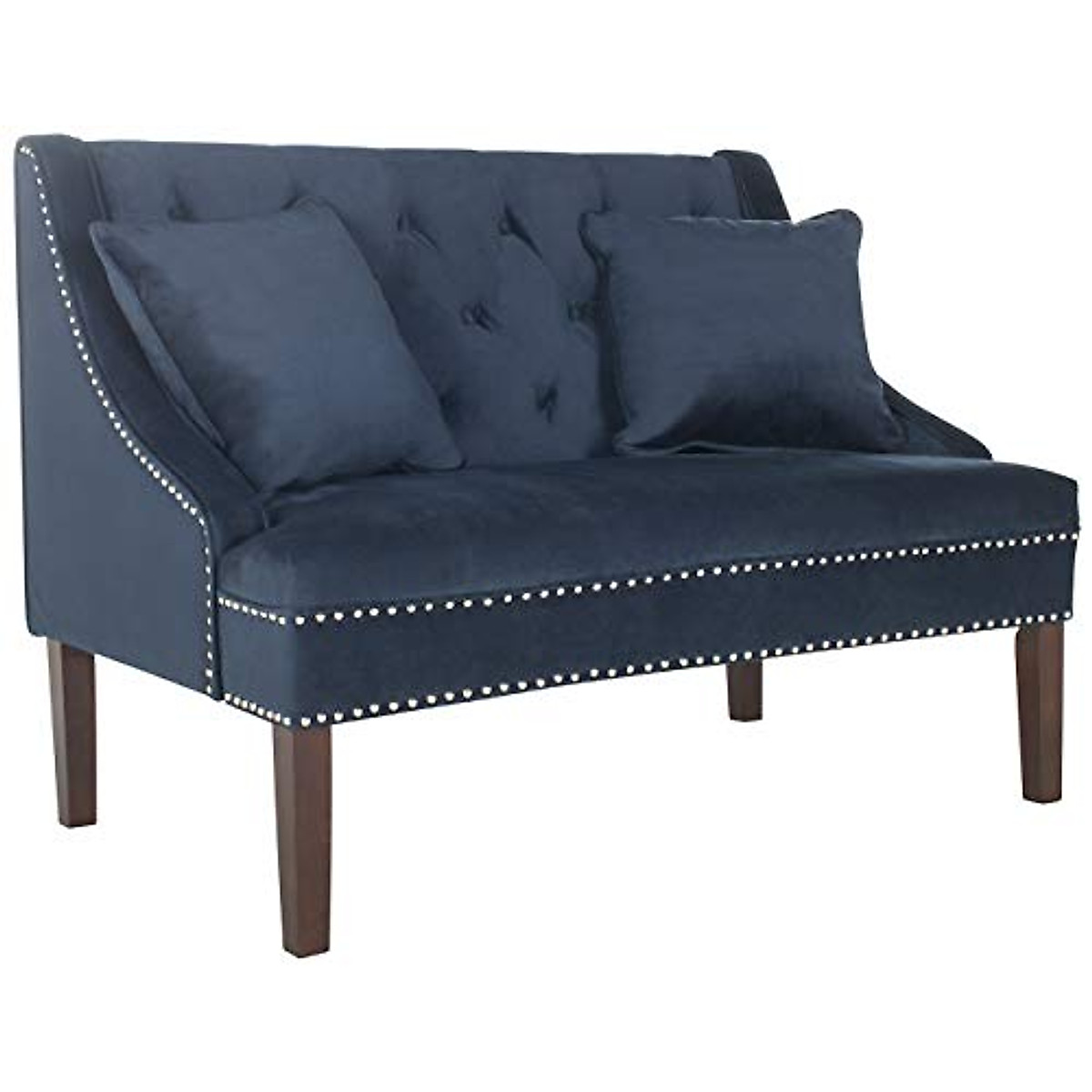 Safavieh Home Collection Zoey Navy Blue and Espresso Velvet Settee