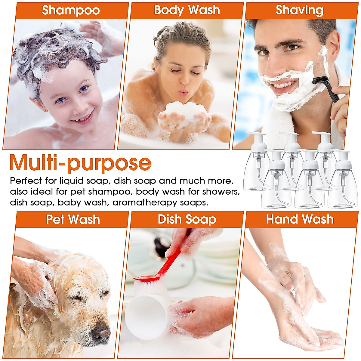 24 Pack 24 Pcs 8 oz Foaming Soap Dispenser Foaming Pump Bottle Pump Bottles Hand Soap Pump Foam Dispenser Bottle Plastic Press Bottles Empty Refillable Plastic Container for Liquid Soap Shampoo