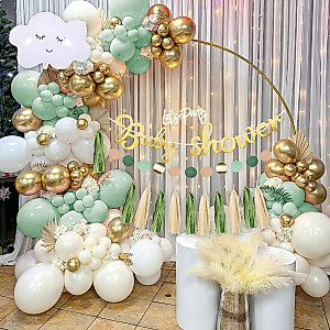 Sage Green Baby Shower Decorations, Baby Shower Decorations for Boy Girl, Sage Green Gold Balloons Garland Kit with Safari Baby Shower Decorations Olive Neutral Jungle Gender Reveal Party