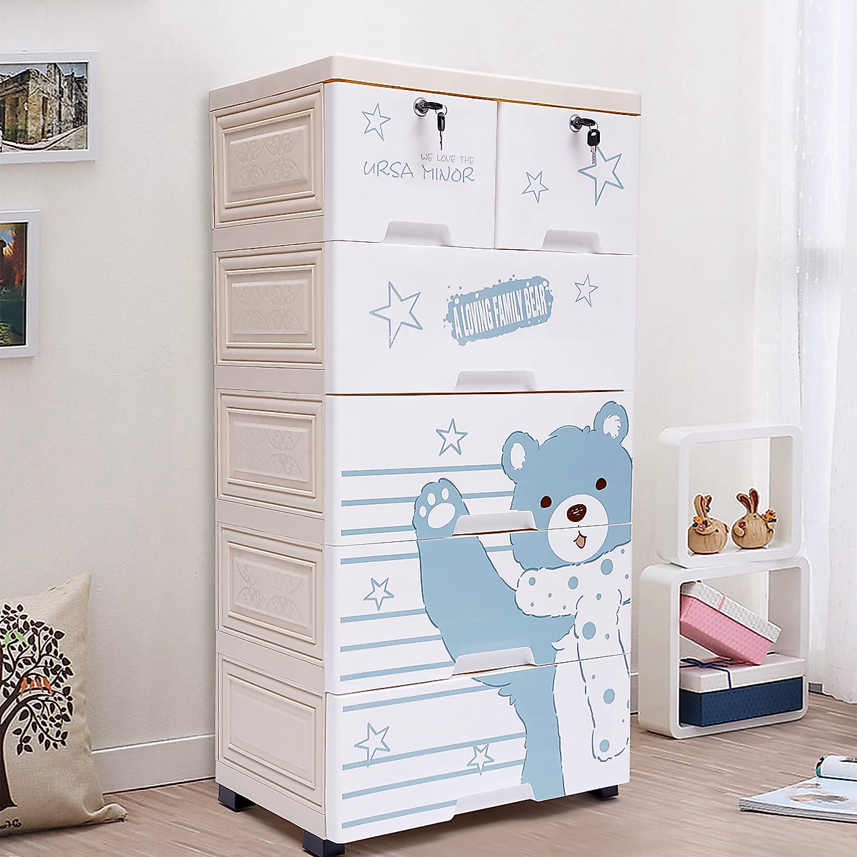 Gdrasuya10 Plastic Drawers Dresser Storage Cabinet with 6 Drawers,Closet Dresser Organizer,Stackable Vertical Clothes Storage for Hallway Entryway(Polar Bear Pattern)