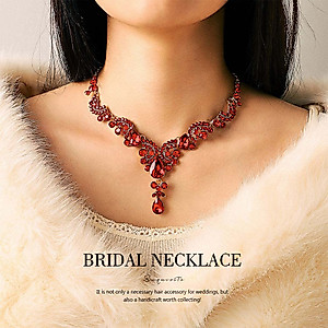 Unicra Bride Wedding Jewelry Sets Crystal Bridal Necklace Earrings Set Rhinestone Choker Necklace Prom Costume Jewelry for Women and Brides (Red)