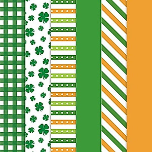 Whaline 90 Sheet St. Patrick's Day Tissue Paper Shamrock Green Orange White Stripe Plaids Art Tissue Paper 6 Design Irish Spring Holiday Wrapping Paper for Gift Packing DIY Crafts, 13.8 x 19.7in