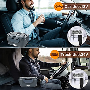 Akhia Electric Lunch Box Food Heater, 60-80W Heated Lunch Boxes for Adults Man Work Car Truck, Portable Food Warmer Heating Lunch Box with 1.5L 304 Stainless Steel Container, 12V/24V/110V