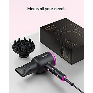 Wavytalk Professional Hair Dryer with Diffuser, 1875W Blow Dryer Ionic Hair Dryer for Women with Constant Temperature, Hair Dryer with Ceramic Technology Fasting Drying Light and Quiet, Black