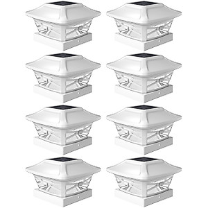 Davinci Lighting Renaissance Solar Outdoor Post Cap Lights - Includes Bases for 4x4 5x5 6x6 Posts - Bright LED Light - Pearl White (8 Pack)