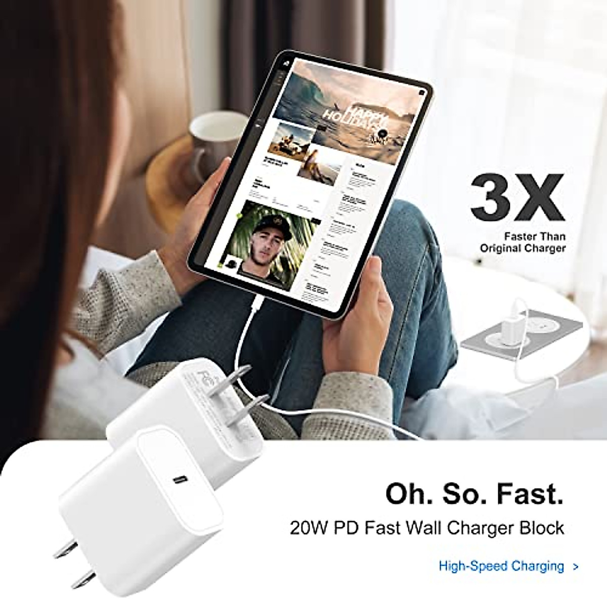 USB C Wall Charger, 2-Pack 20W Fast Charger Block, Type C PD Power Delivery Charging Block Plug for iPhone 11/12/13/14/Pro Max, XS/XR/X, iPad Pro, AirPods Pro, Samsung Galaxy and More(White)