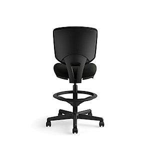 HON, Black Volt Leather Office Chair Sit-To-Stand Seating, Foot Ring, 250lb Max Weight With Wheels for Computer/Desk, Task Stool