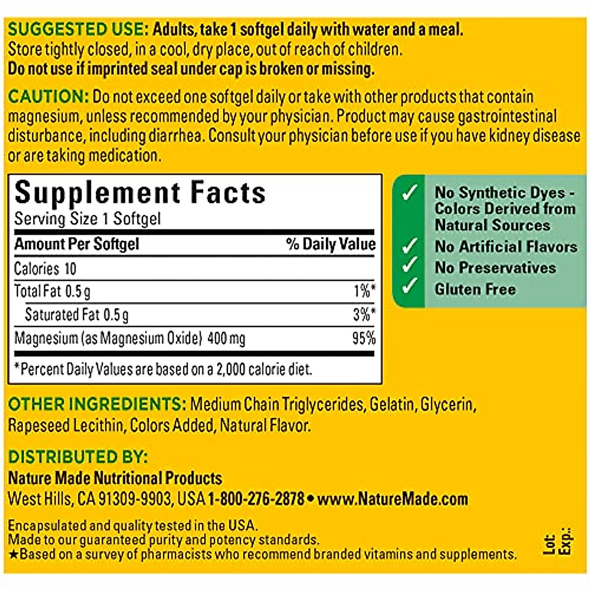 Nature Made Extra Strength Magnesium Oxide 400 mg, Dietary Supplement for Muscle Support, 110 Count