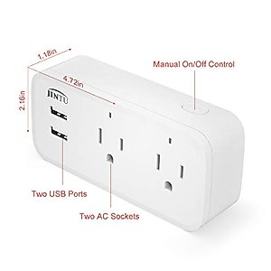 JINTU Smart Plug,Smart Outlet Home Wifi Dual Two USB Plug Compatible with Alexa, Google, IFTTT for Smartphone, Voice Control, Remote Control,No Hub Required,Overload Protection