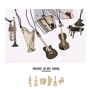 6 Pcs Musical Instrument Bookmark Metal Plated Creative Bookmark Literary Music Bookmark with Lanyard for Opening Ceremony Birthday Celebration Gift