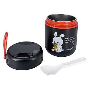 Yanglonghui Thermos with Foldable Spoon, Stainless Steel Thermal Food Container Soup Cup Leak Proof Insulated Lunch Box Hot Cold Food for Office Picnic Travel (Black)