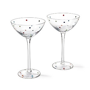 The Wine Savant Polka Dot Confetti Stemmed Martini Glasses 5.8oz Set of 2 Manhattan Glasses for Cocktails, Cosmopolitan, Margarita Coupe Cocktail Glass for Everyday, Weddings, Parties, Home Bar