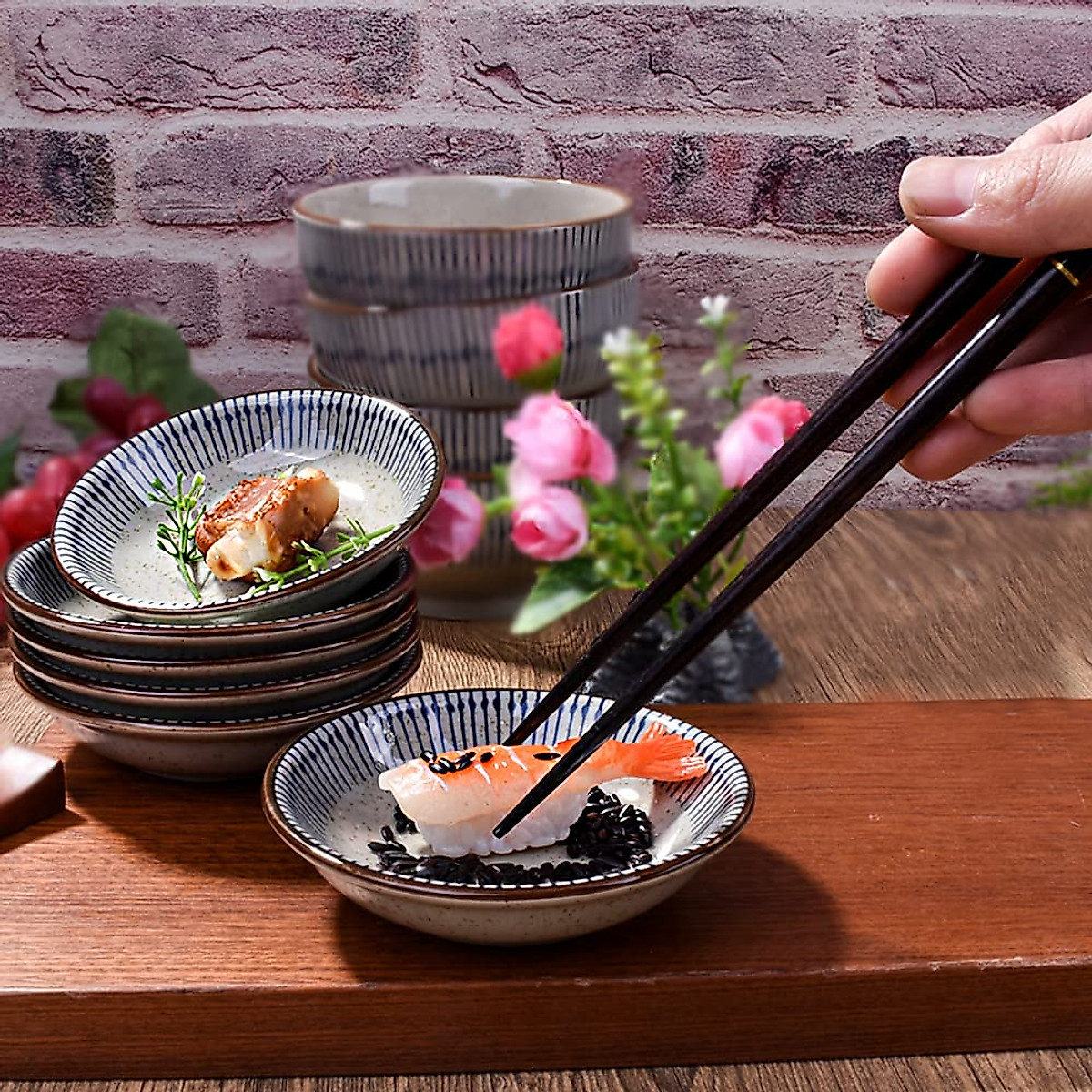 LMRLCS Ceramic Soy Dish Set of 6, 3.9 Inch Japanese Sauce Dish Serving Sushi Dipping Sauce Dish Sauce Cups Sushi Dish for Dipping