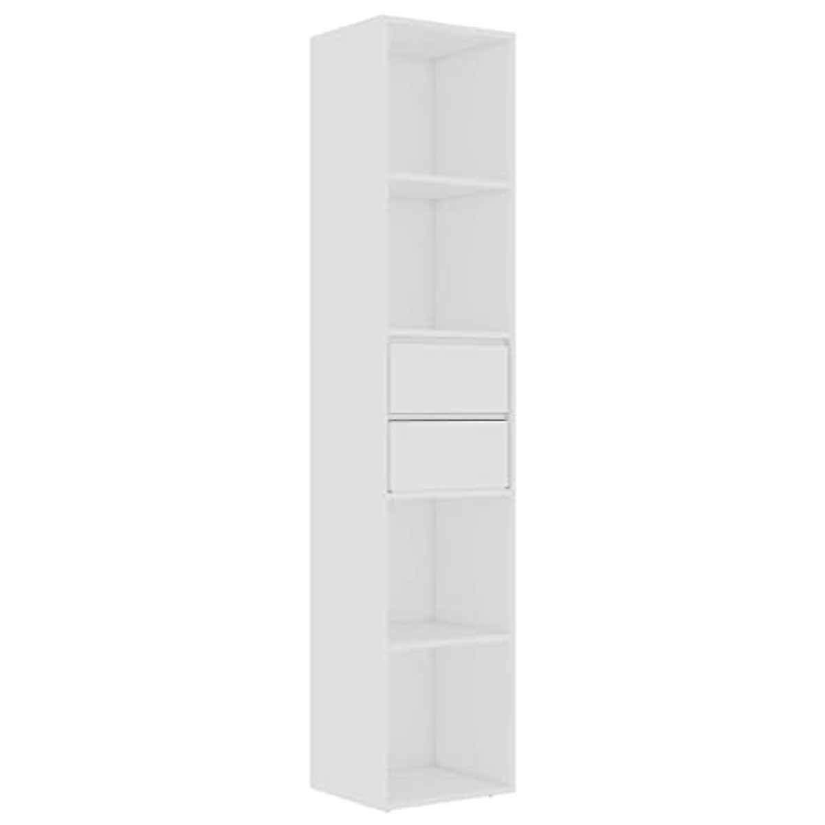 GOLINPEILO Wooden Book Cabinet with 4 Open Shelves and 2 Drawers, Modern Bookshelf for Living Room, White 14.2"x11.8"x67.3" Engineered Wood