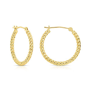 14k Yellow Gold Spiral Textured Round Hoop Earrings, 2mm thickness (20mm - 0.78 inch)…