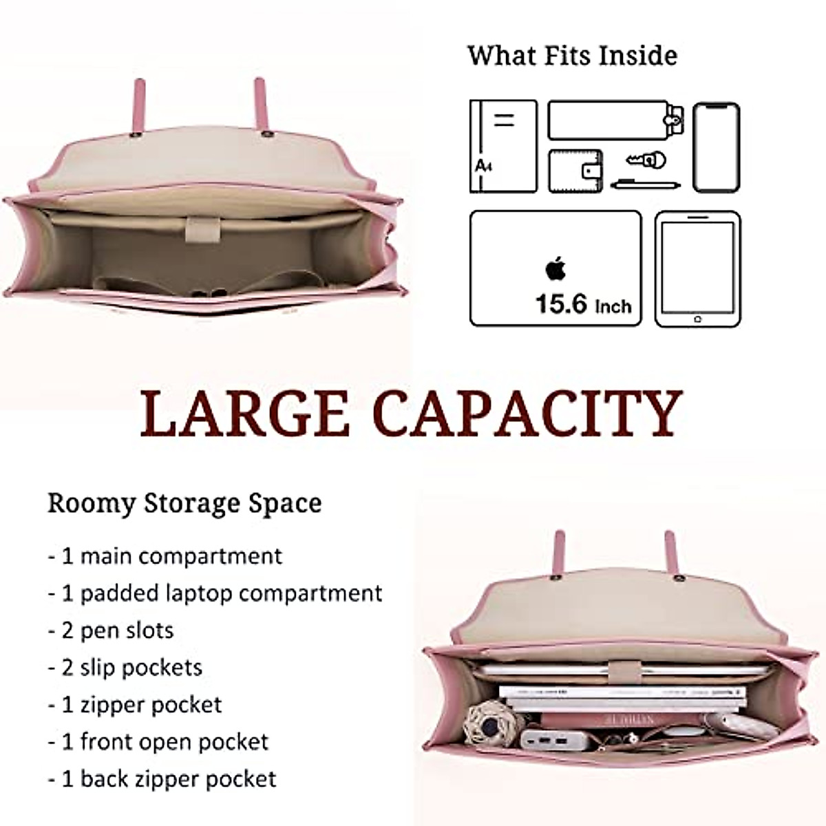 ECOSUSI Laptop Bag for Women 15.6 inch PU Leather Briefcase Large Computer Satchel Bag Professional Work Messenger Bag