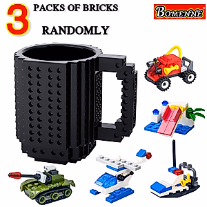 BOMENNE Build-on Brick Mug,Funny Novelty Coffee Mug,Creative DIY Building Blocks Cup,Birthday Party Cups for Kids,Unique Gifts for Christmas,Black