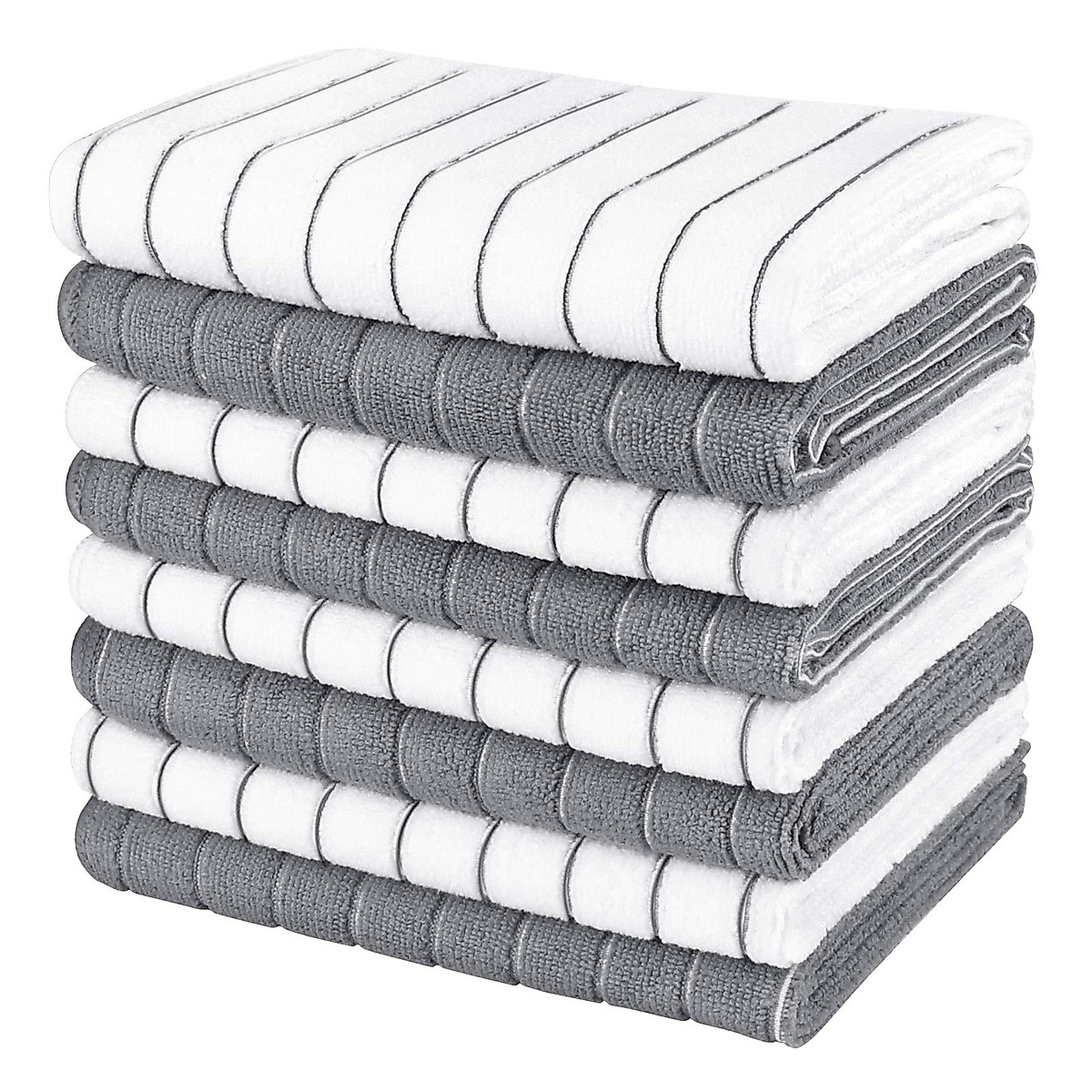 AIDEA Dish Towels-8Pack, 18”x26”, Super Soft and Absorbent, Multi-Purpose Microfiber Kitchen Towels for Home, Kitchen-Grey/White