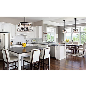 Merbotin Farmhouse Chandelier for Dining Room, Rustic Kitchen Island Light Fixture, White Wood Distressed Large Pendant Light, 4 Light Chandelier Hanging Ceiling Light for Entryway Hallway Foyer