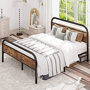 IRONCK Queen Bed Frame with Headboard, Platform Bed 12" Under Bed Storage Wood and Metal, No Box Spring Needed Easy Assembly