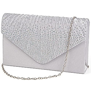 BBjinronjy Clutch Purse Evening Bag for Women Prom Sparkling Handbag With Detachable Chain for Wedding and Party (Silver)