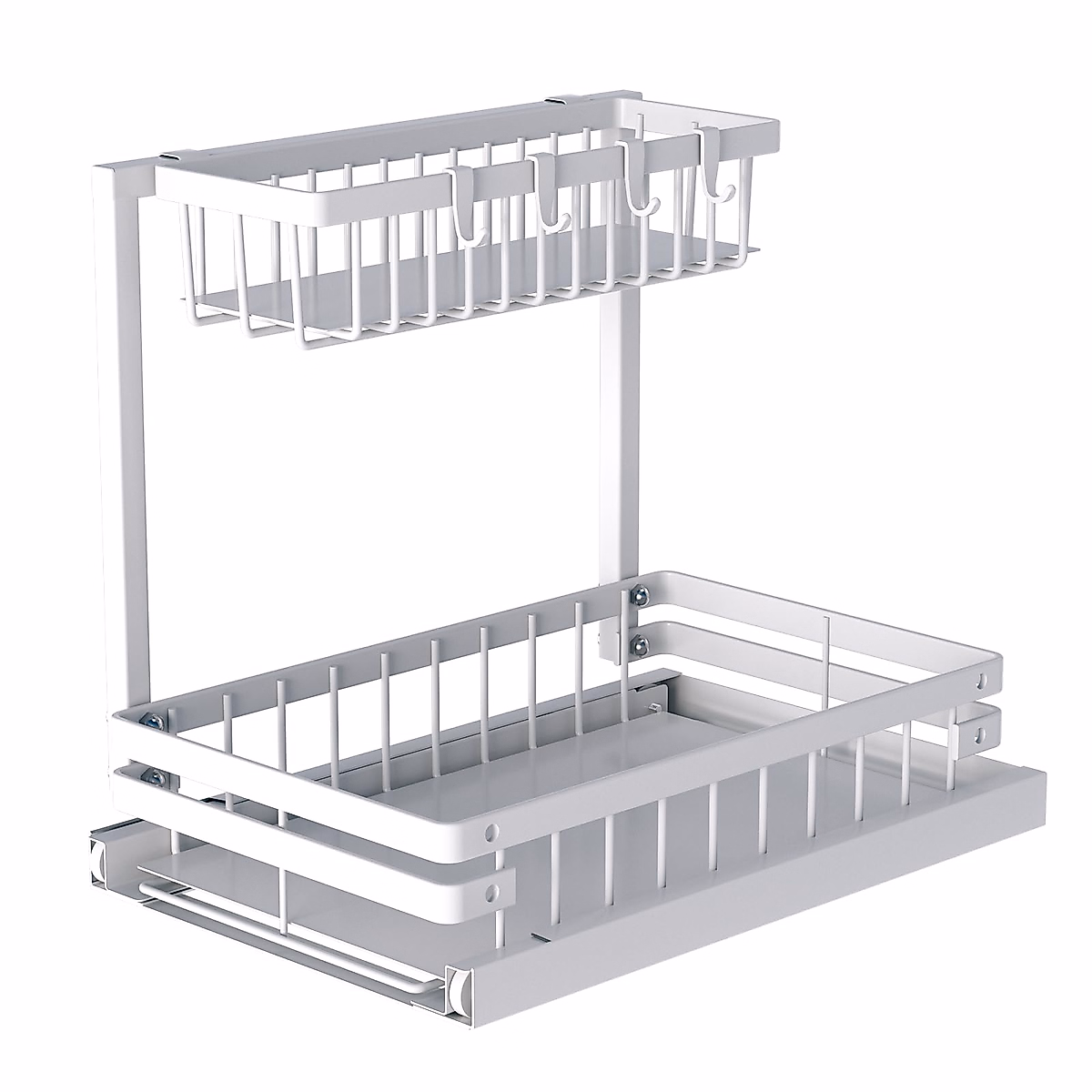 IncepKick Under Sink Organizer and Storage 2 Tier Slide Out Under Sink Shelf Cabinet Storage Shelf Under Sink Storage for Kitchen Bathroom Metal L-Shape (White, 1pack)