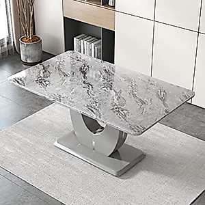Faux Marble Kitchen Table Set 63" Dining Table Set for 5,Dining Room Table and Chairs Set,Dining Room Table Set with Chairs,Dinner Table set with Imitation Marble Grain Top 5 Pcs Dining Table Set